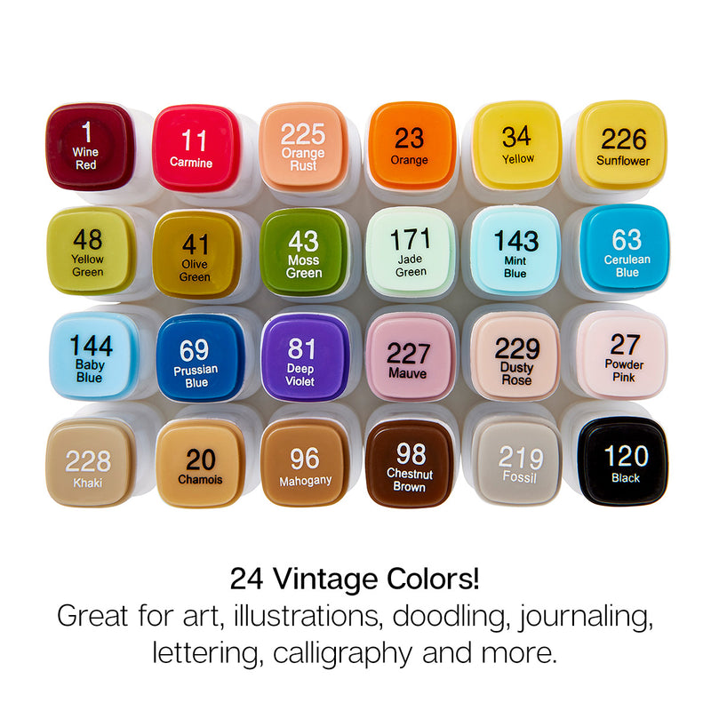 PRO Double-Ended Alcohol Markers - 24 Vintage Colors — KINGART