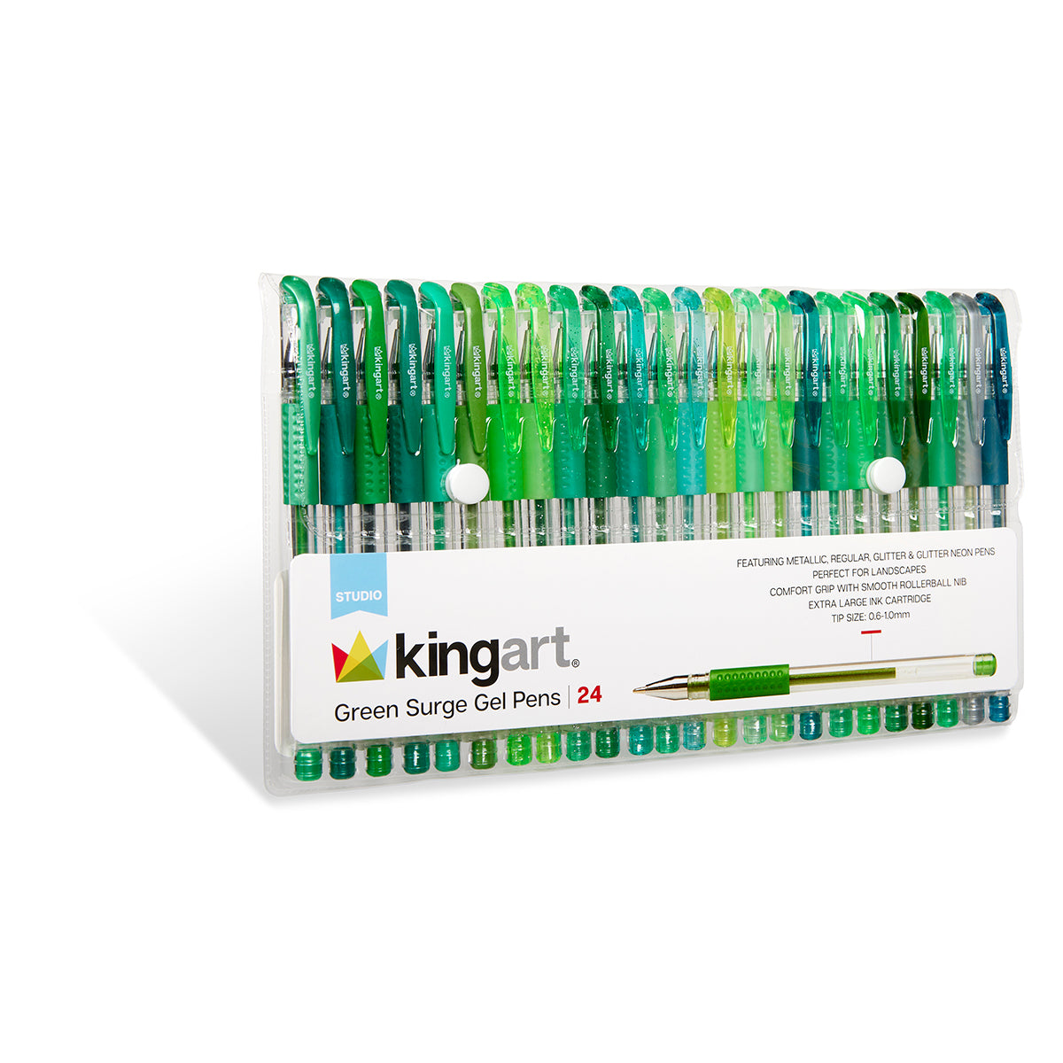 KINGART® Soft Grip Green Tone Gel Pens, 2.0mm Ink Cartridge, Set of 24 ...
