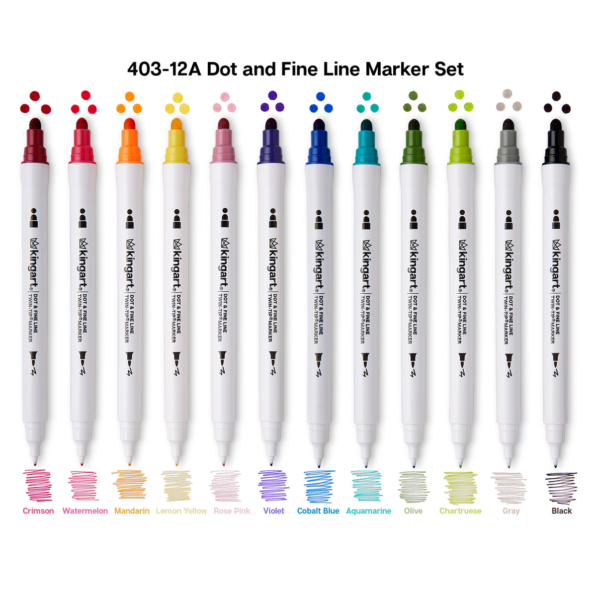 Dot & Fine Twin-Tip™ Markers, 12 Colors — KINGART
