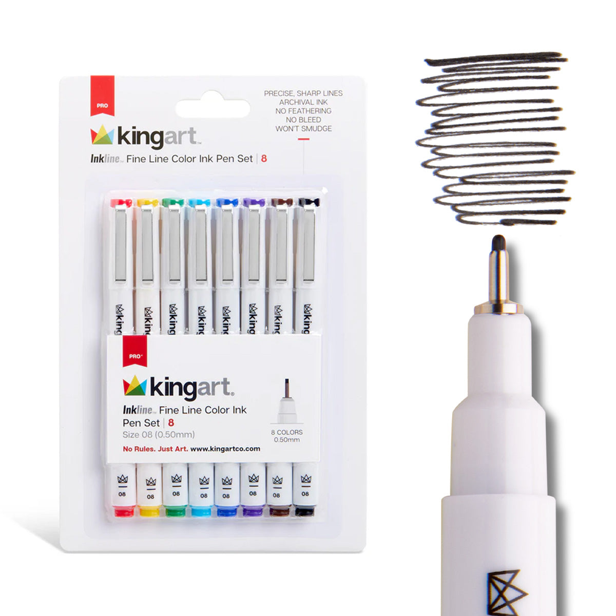 Inkline Fine Line Color Ink Pens, Set of 8 Unique Colors, Size 08 — KINGART