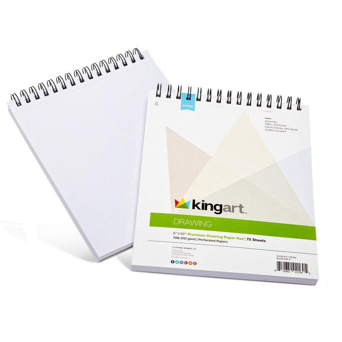 KINGART™ 2 Pack 75 Sheet 8" X 10" Perforated Drawing Paper Pads